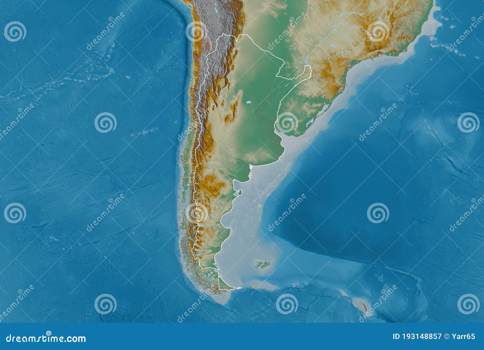 Argentina outlined. Relief stock illustration. Illustration of ...