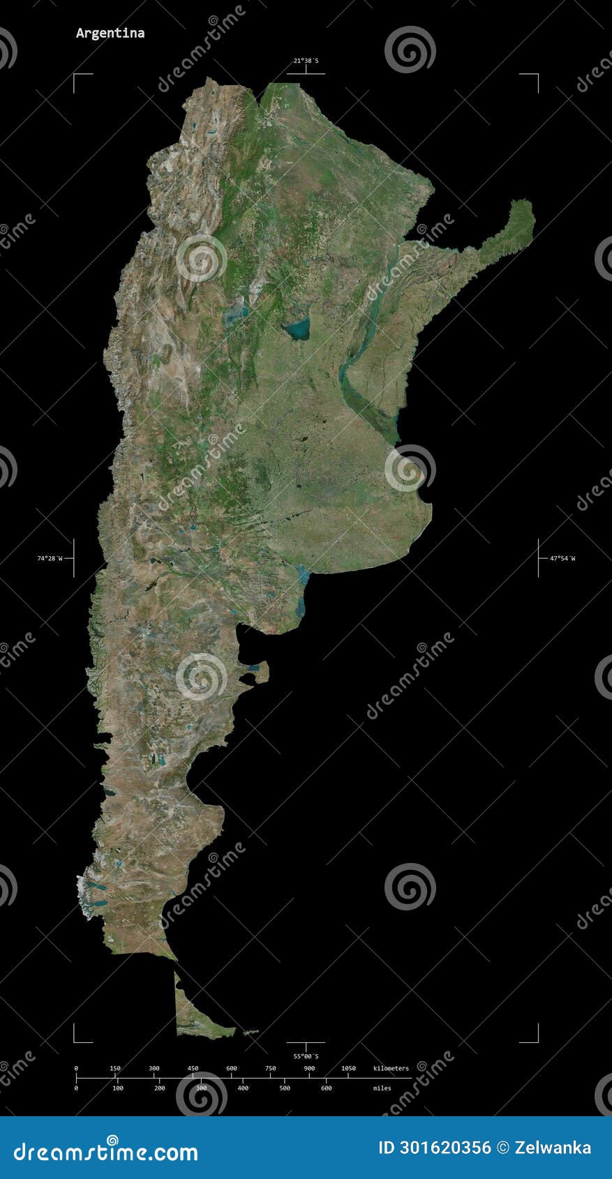 Argentina Shape on Black. High-res Satellite Stock Illustration ...