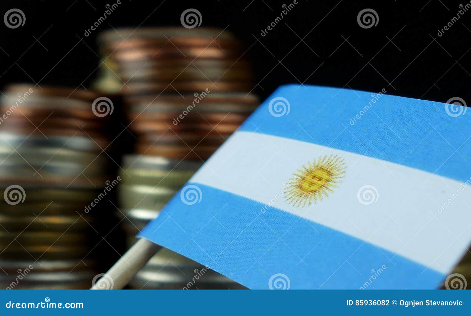 Argentine Flag Waving with Stack of Money Coins Stock Photo - Image of ...