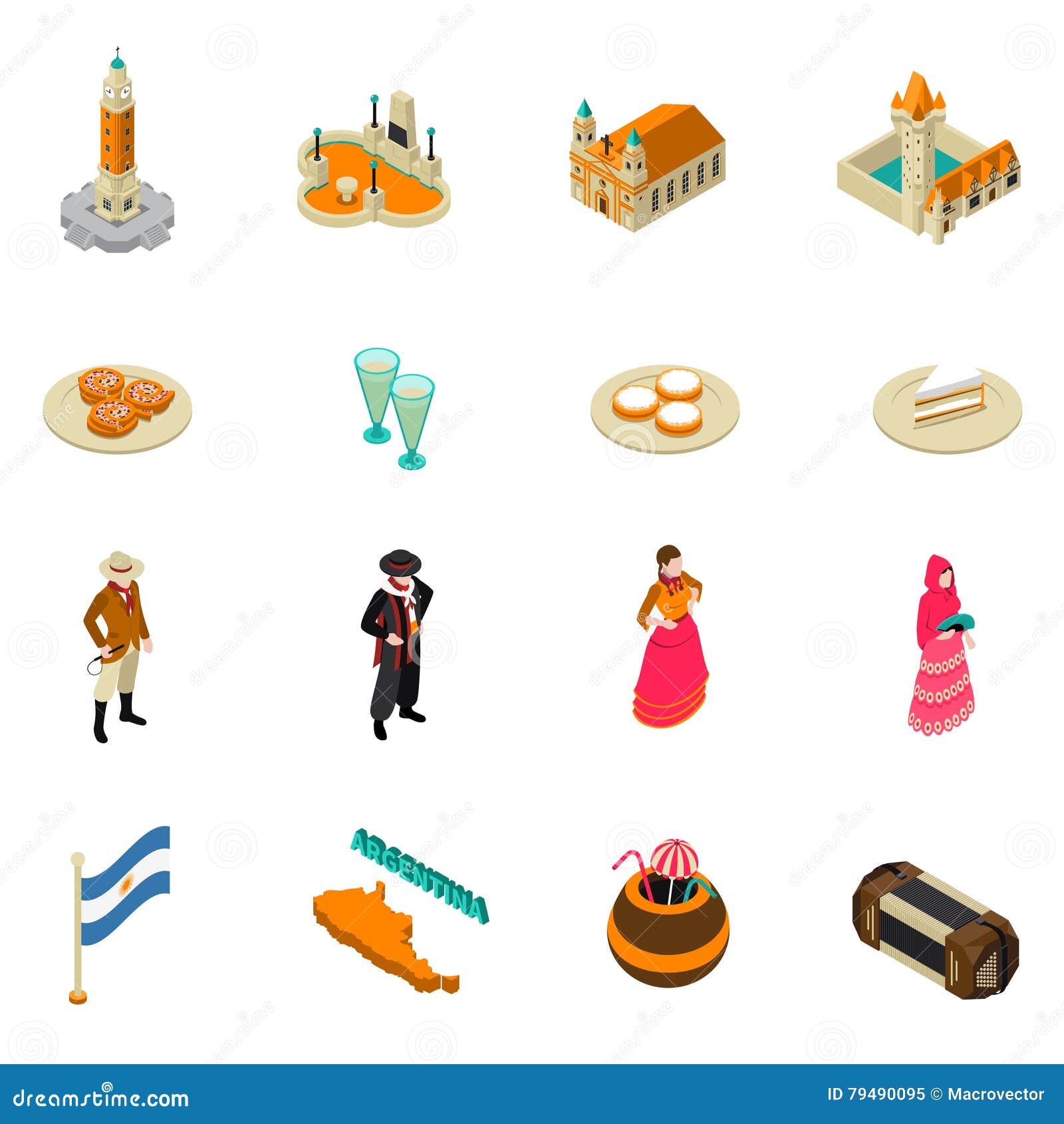 Argentine Touristic Isometric Symbols Icons Collection Stock Vector Illustration Of Obelisk