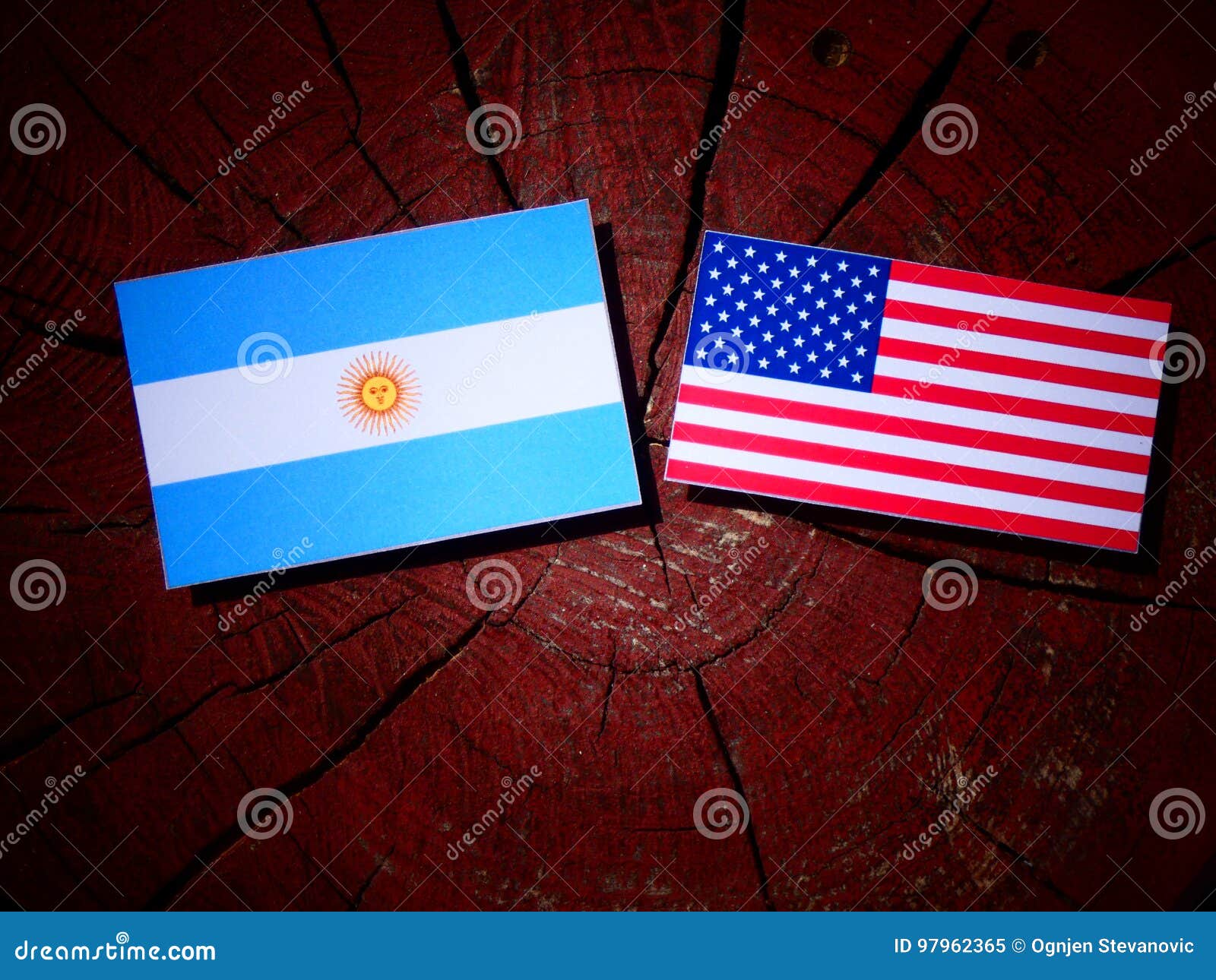 Argentinian Flag with USA Flag on a Tree Stump Stock Image - Image of ...