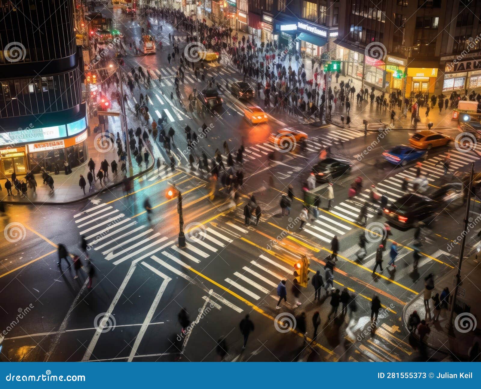 ARglasseswearing Commuters Walk through Crowded Intersection Stock ...