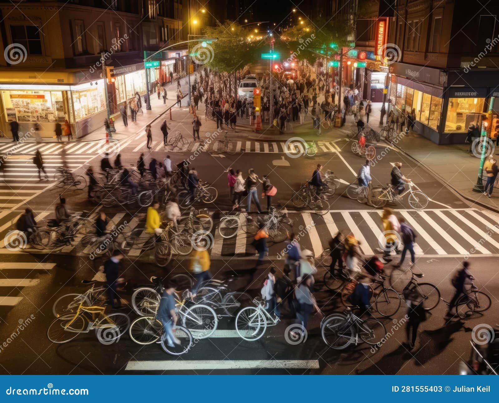 ARglasseswearing Commuters Walk through Crowded Intersection Stock ...