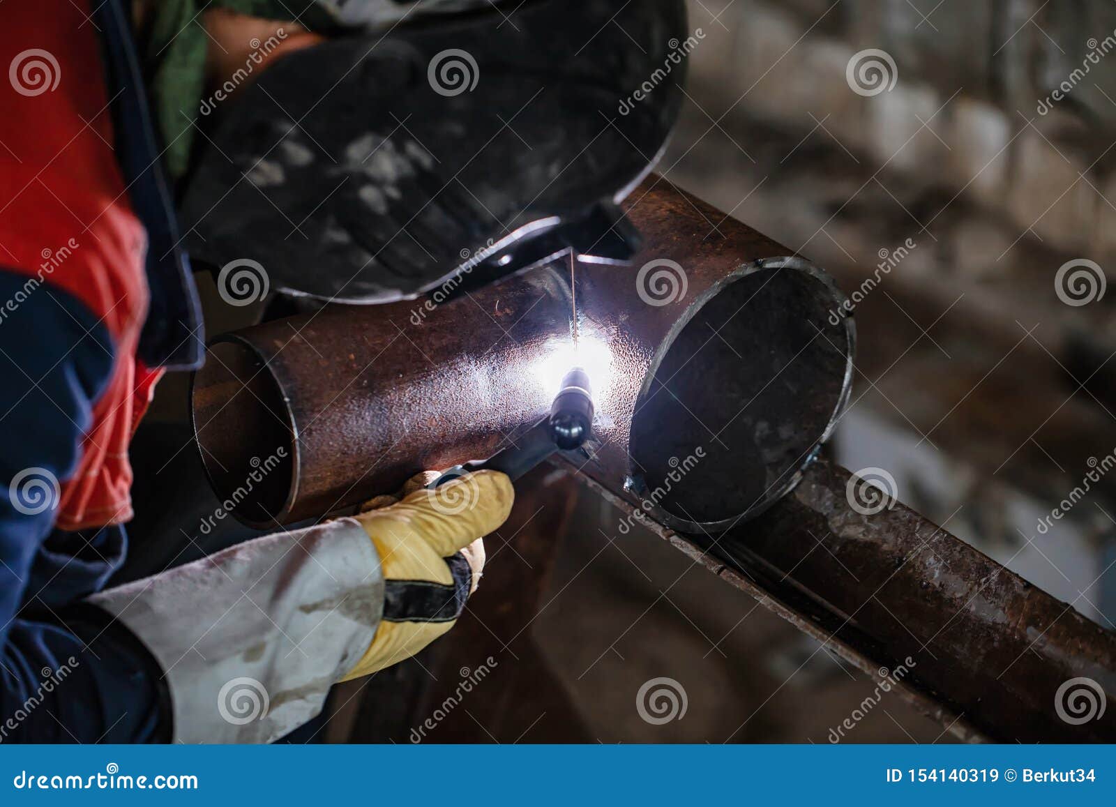 Argon Arc Welding Control Sample of Carbon Steel Pipes Stock Image ...