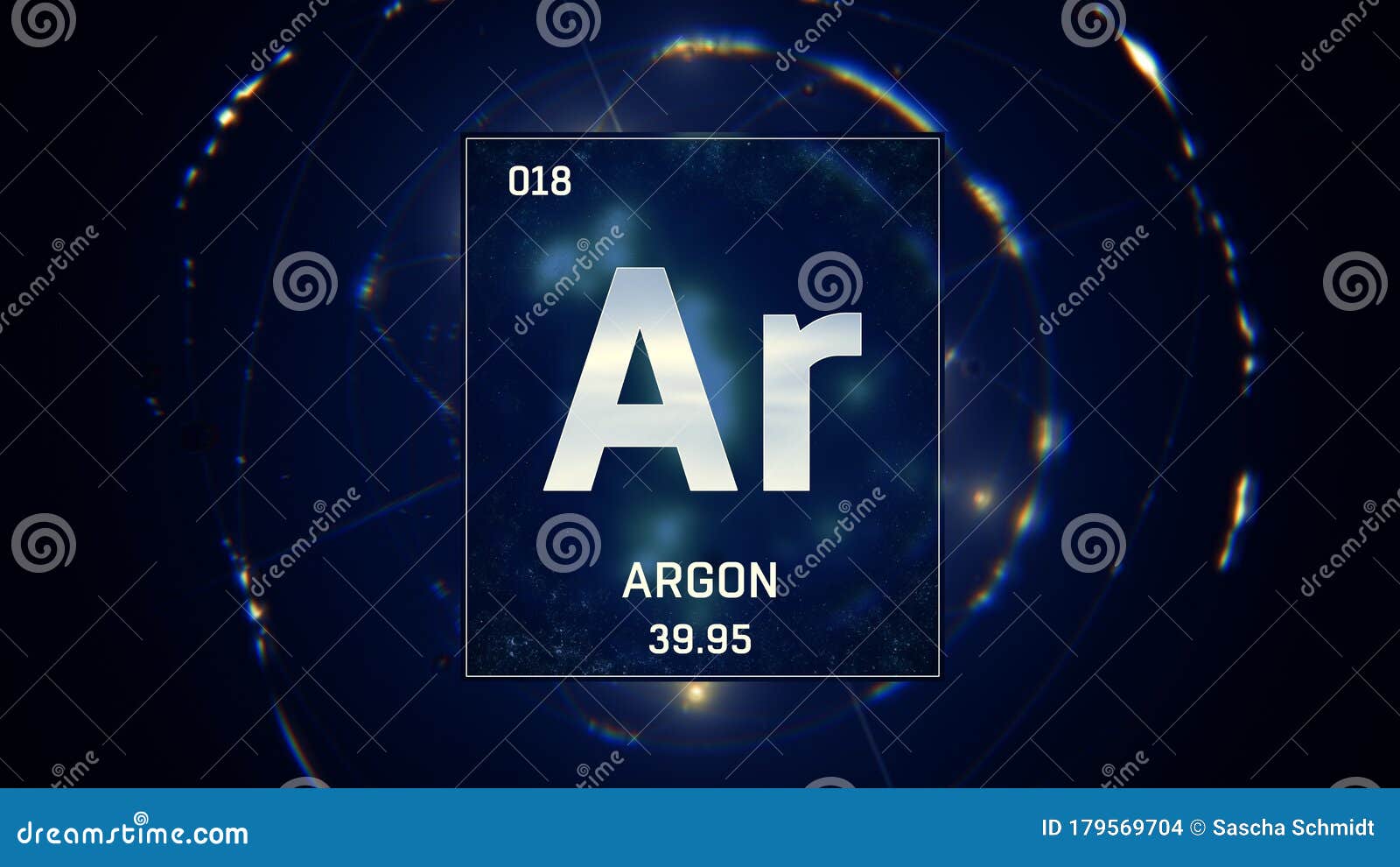 Argon As Element 18 of the Periodic Table 3D Illustration on Blue ...