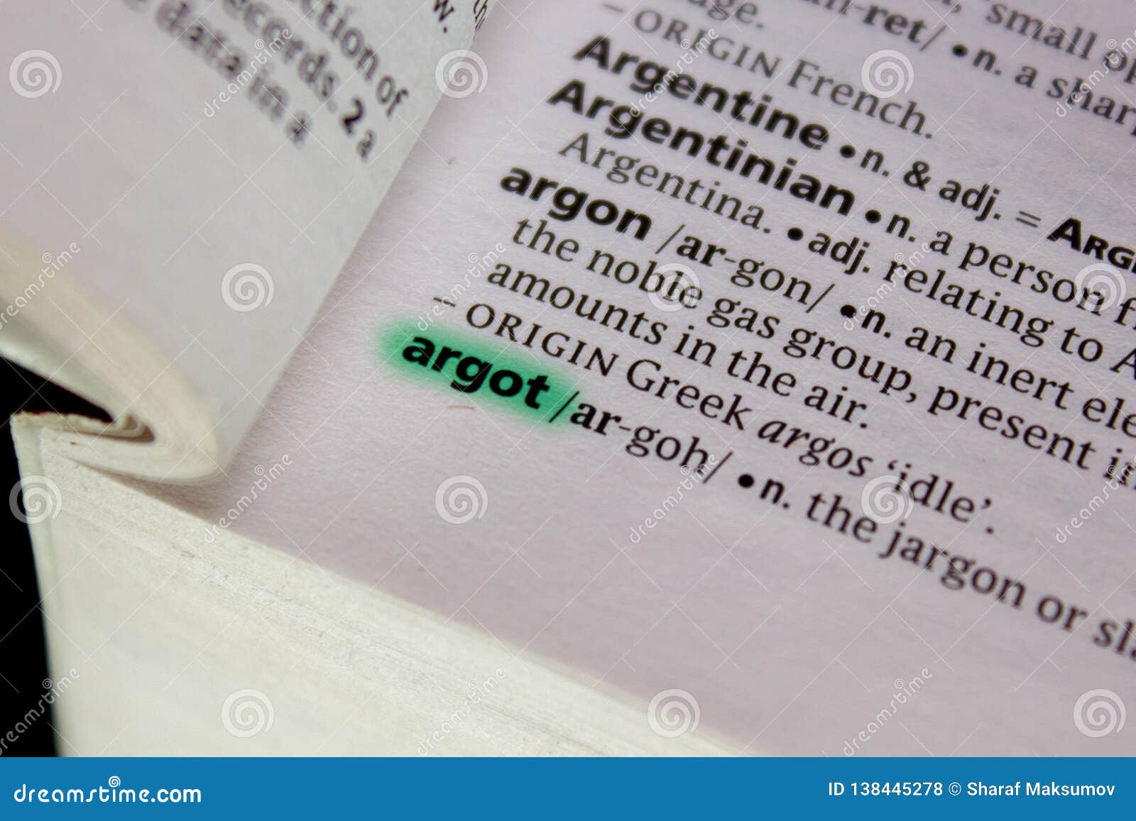 Argot Word or Phrase in a Dictionary Stock Photo - Image of highlighted ...