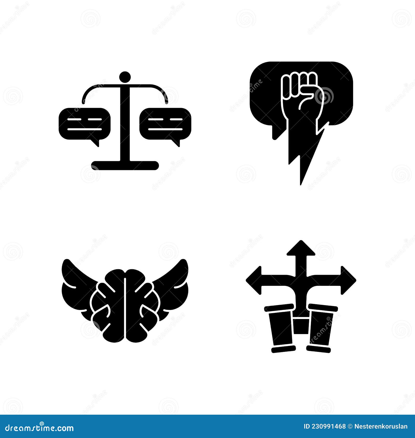 Argumentation Skills Black Glyph Icons Set on White Space Stock Vector ...