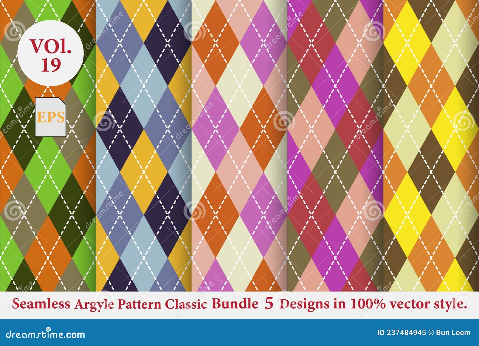 Argyle Classic Pattern Vector Bundle 5 Designs Traditional,Fabric ...