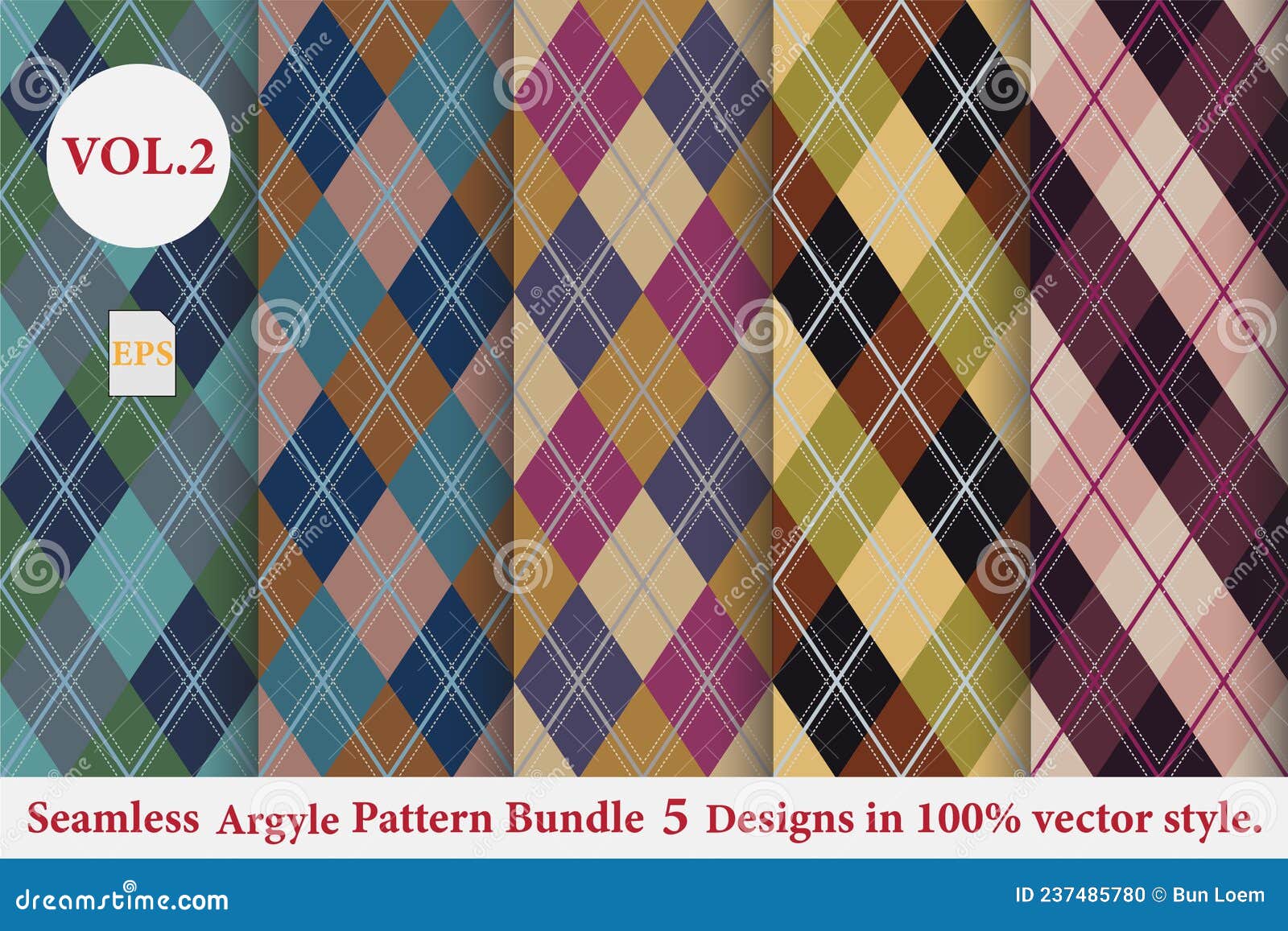 Argyle Classic Pattern Vector Bundle 5 Designs Traditional,Fabric ...