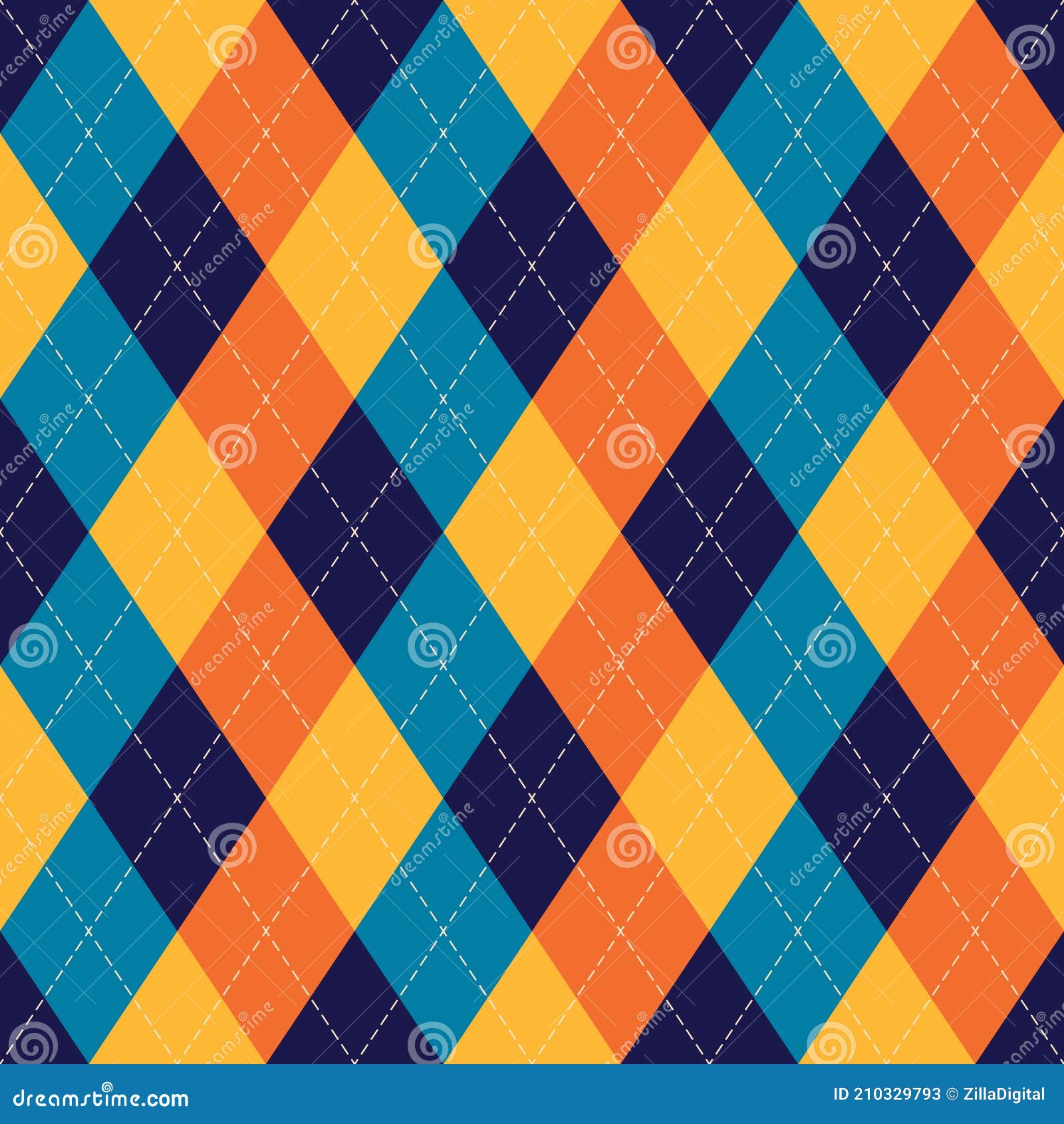 Argyle Pattern Colorful in Blue, Orange, Yellow. Traditional Geometric ...