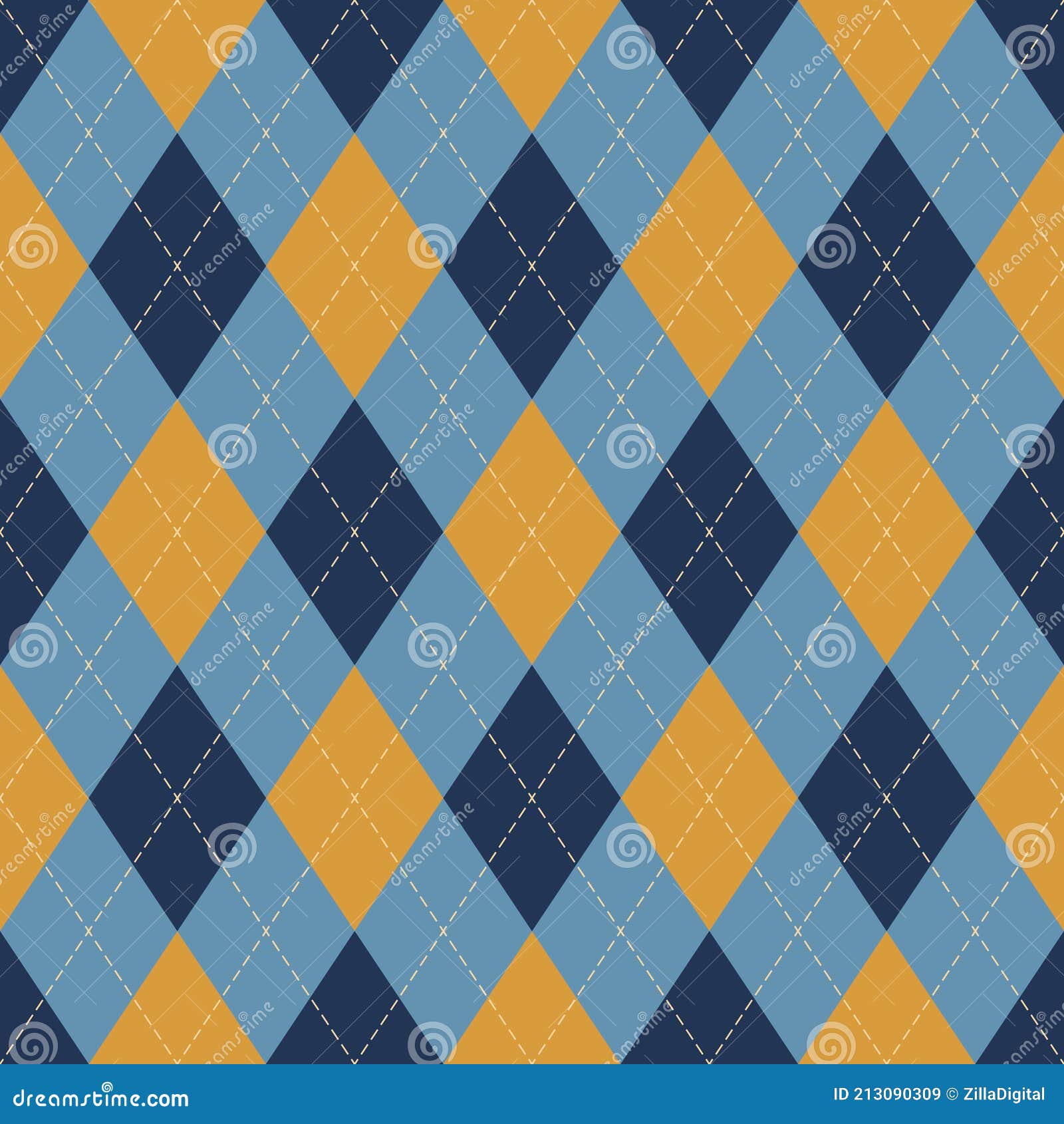 Argyle Pattern Vector in Blue and Yellow. Stitched Geometric ...