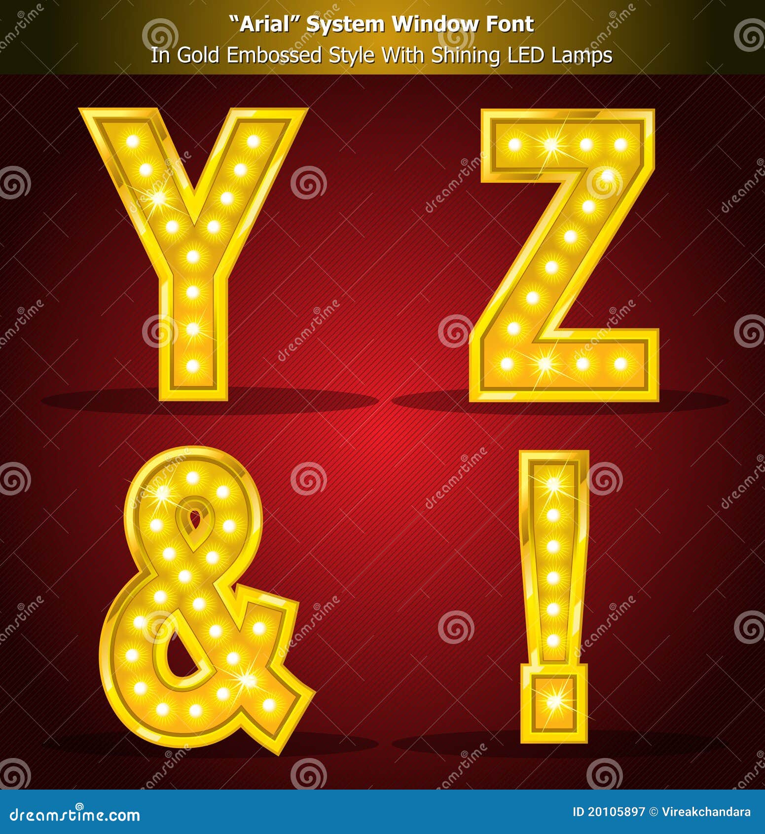 Arial Font in Gold Style with Shining LED Lamps Stock Vector ...