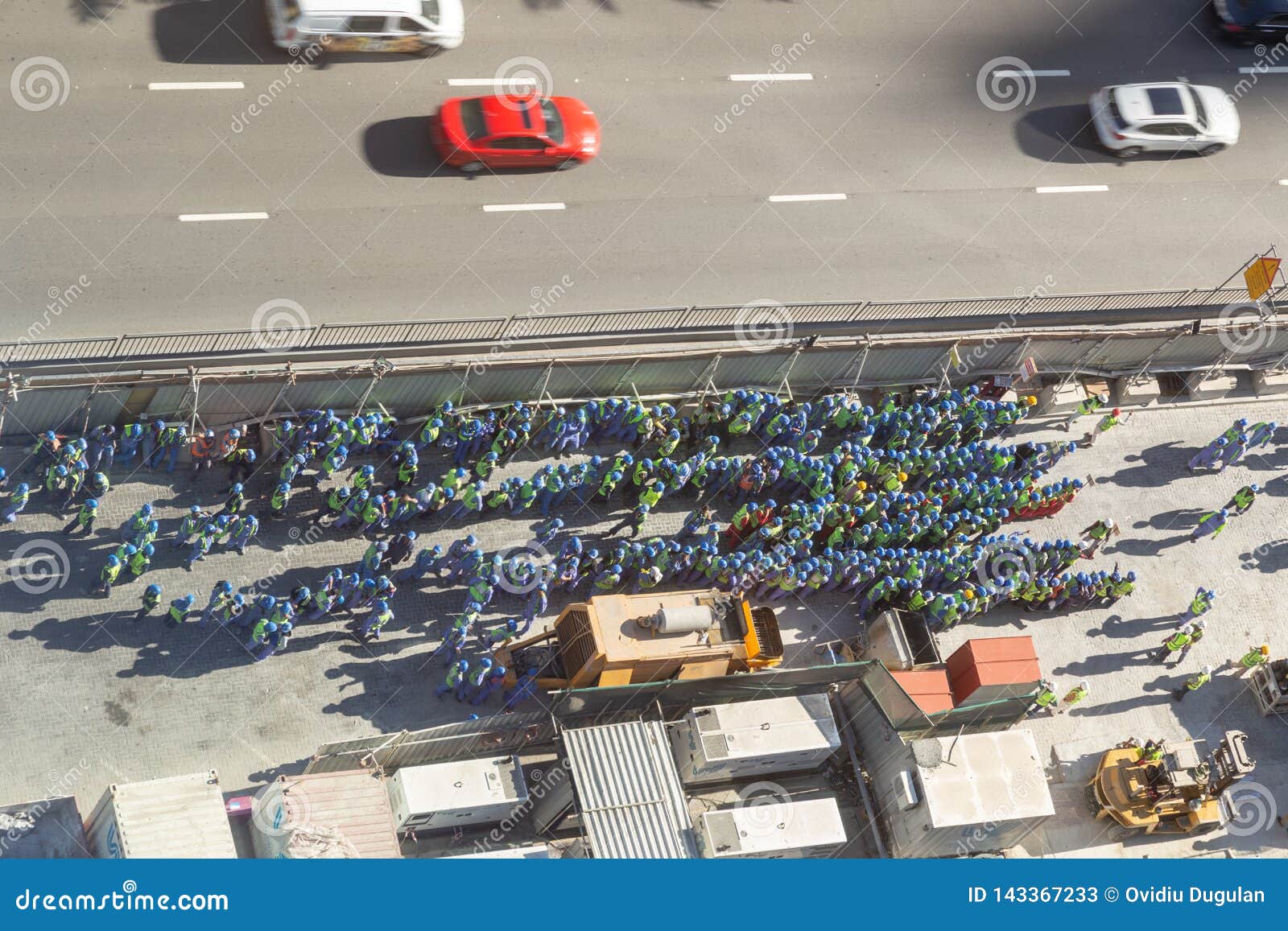 Arial View of a Big Group of Construction Workers, Grouped on Side of ...