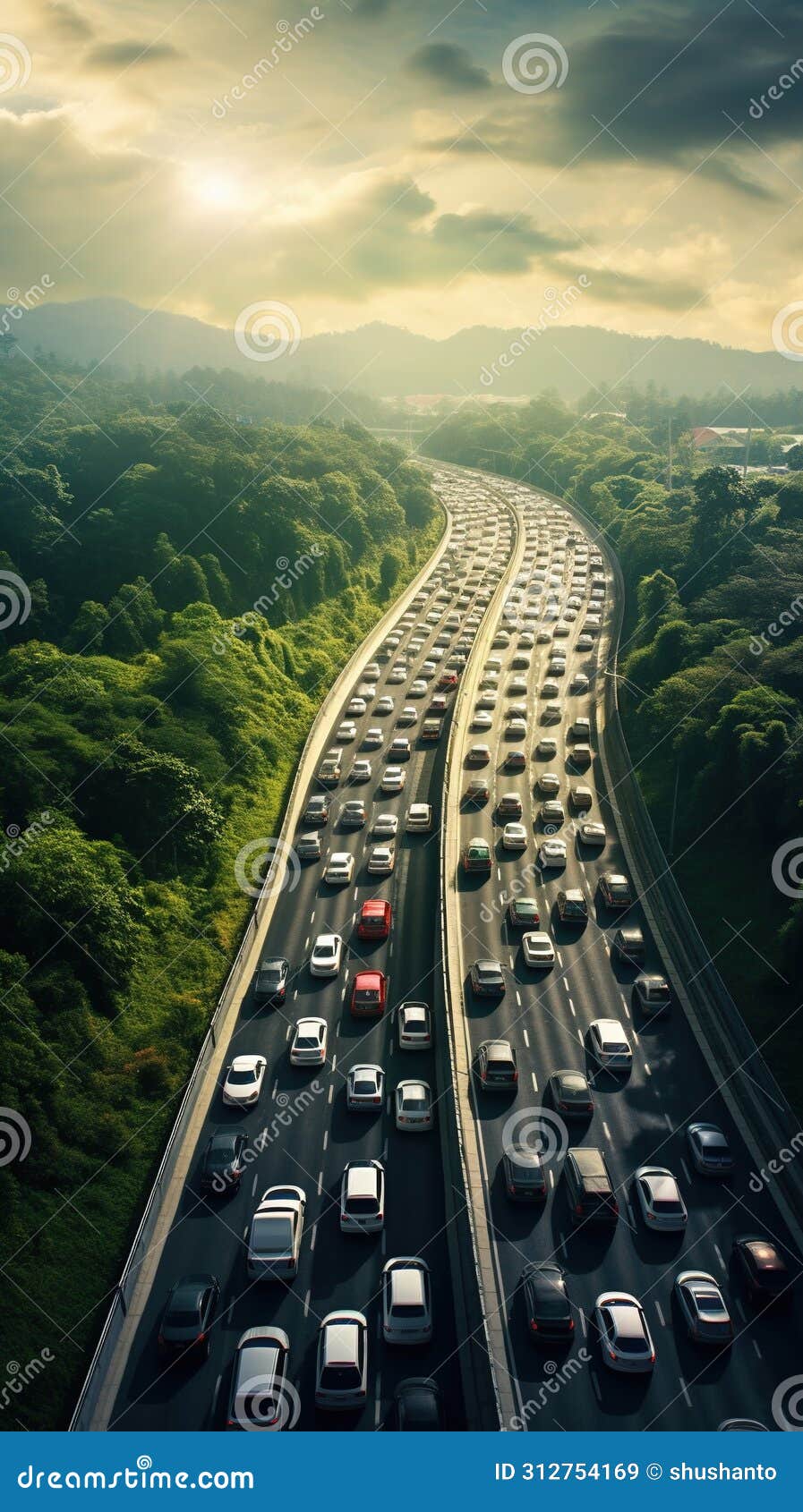 Arial View of the Crowded Traffic on the Highway Stock Illustration ...