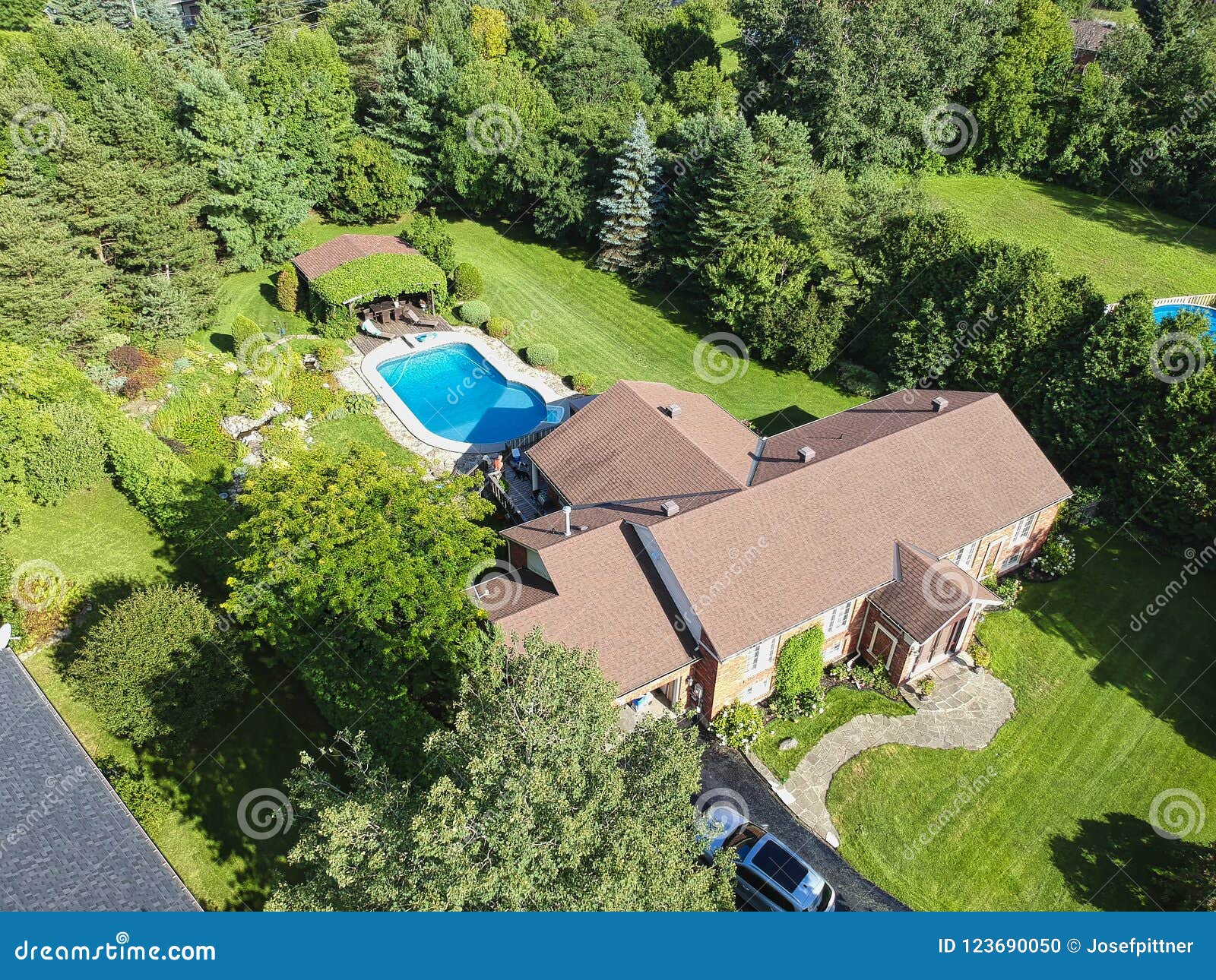 Arial View of a Home with a Pool Stock Photo - Image of arial, garden ...