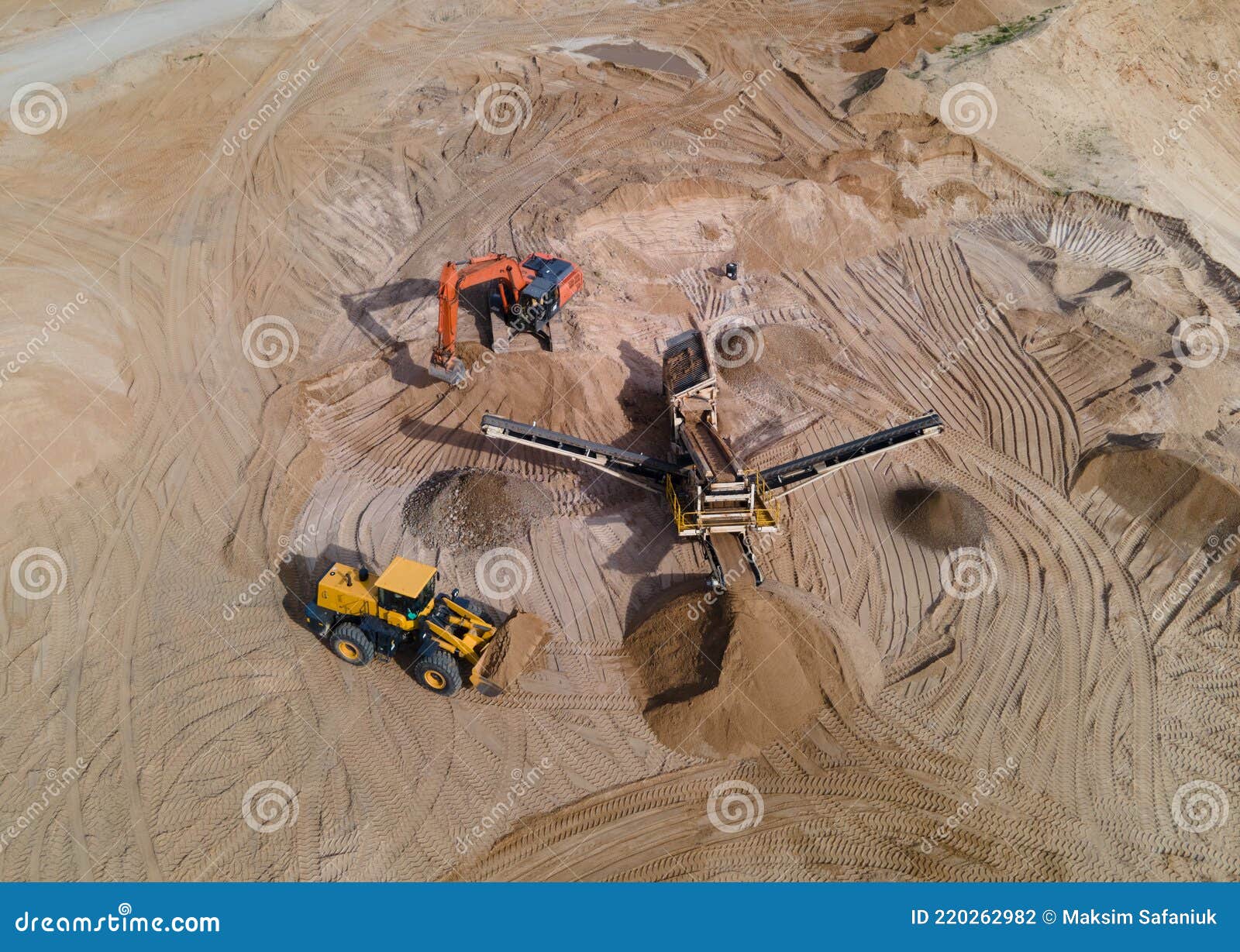 Arial View of the Sand Open-pit Mining with Heavy Mining Machinery ...