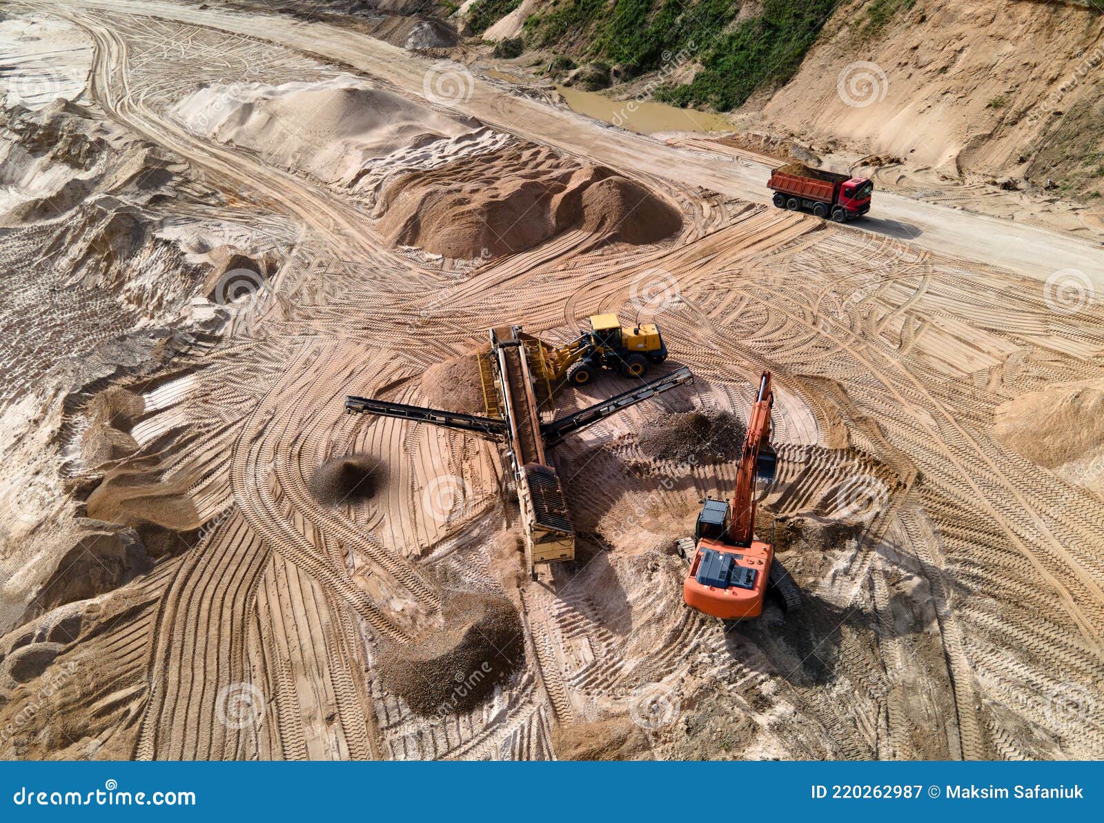 Arial View of the Sand Open-pit Mining with Heavy Mining Machinery ...