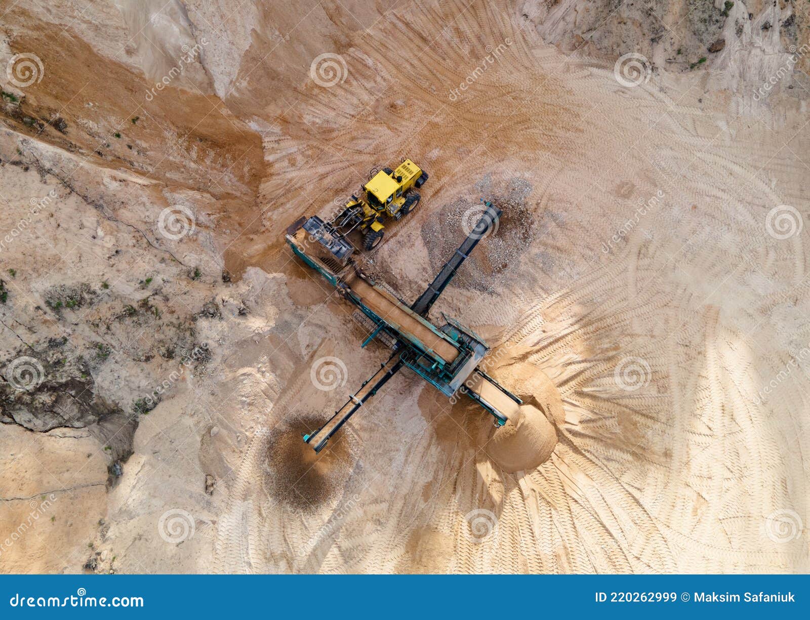 Arial View of the Sand Open-pit Mining with Heavy Mining Machinery ...