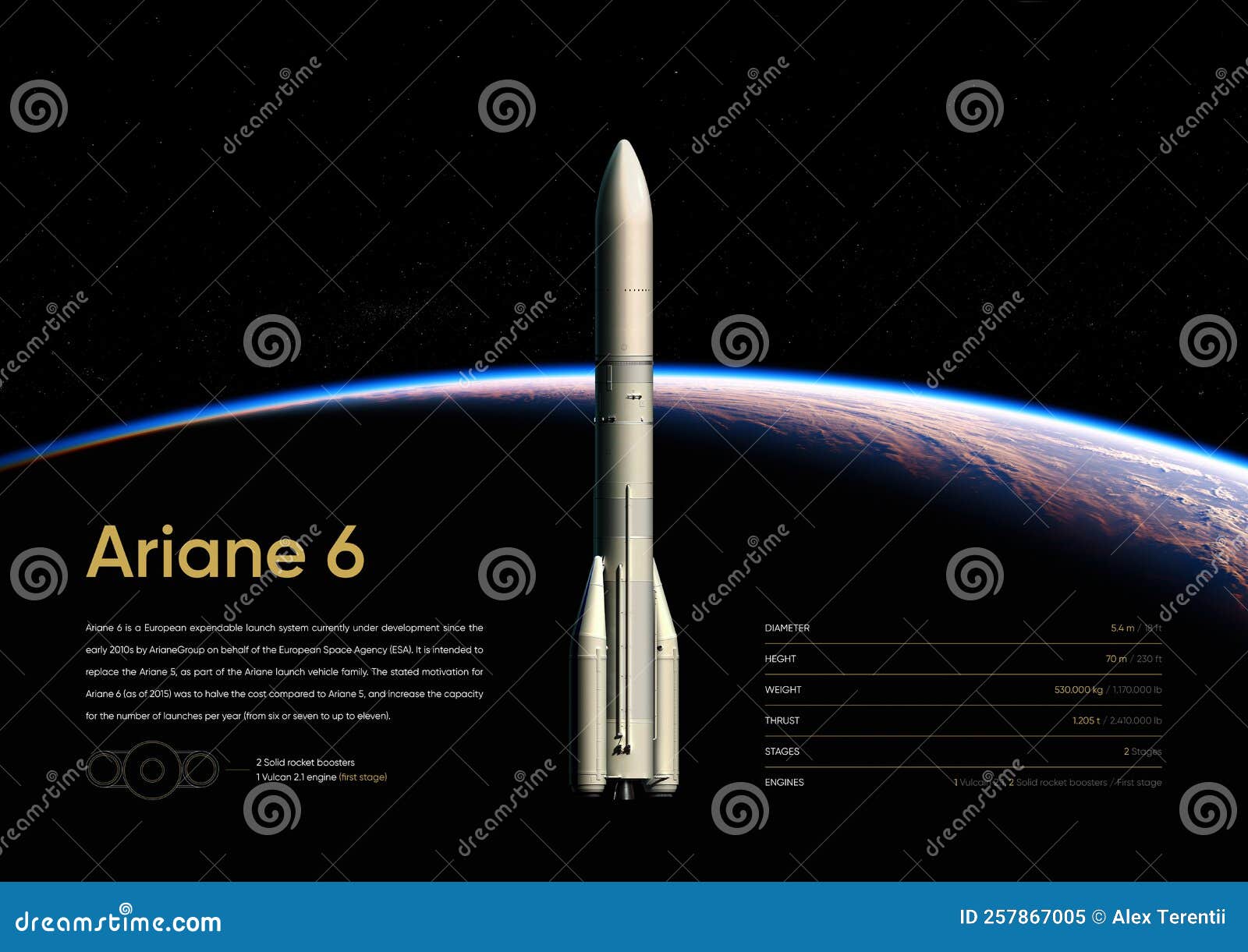 Ariane 6 Rocket. 3D Illustration Poster. Stock Illustration ...
