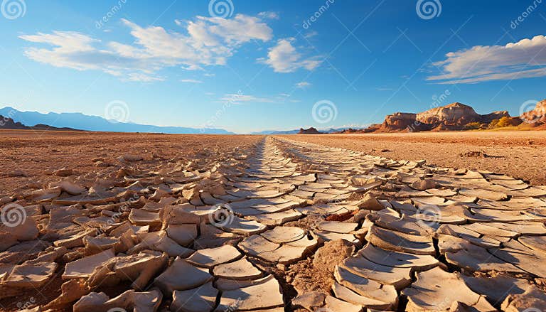 Arid Climate Extreme Terrain Dusty Sky Thirsty Rock Remote Beauty Generated By Ai Stock