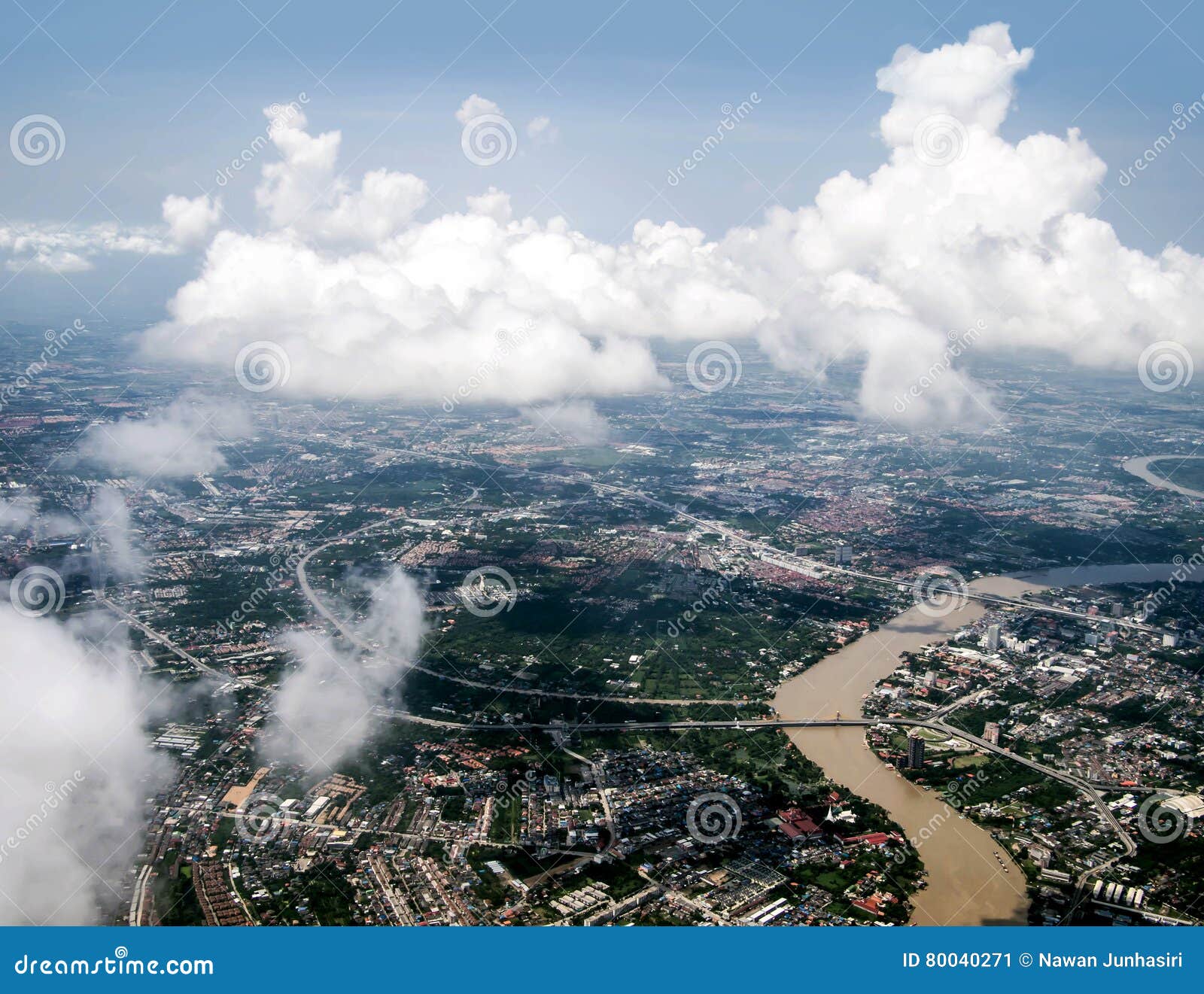 Ariel View of the City through the Clouds Stock Image - Image of white ...