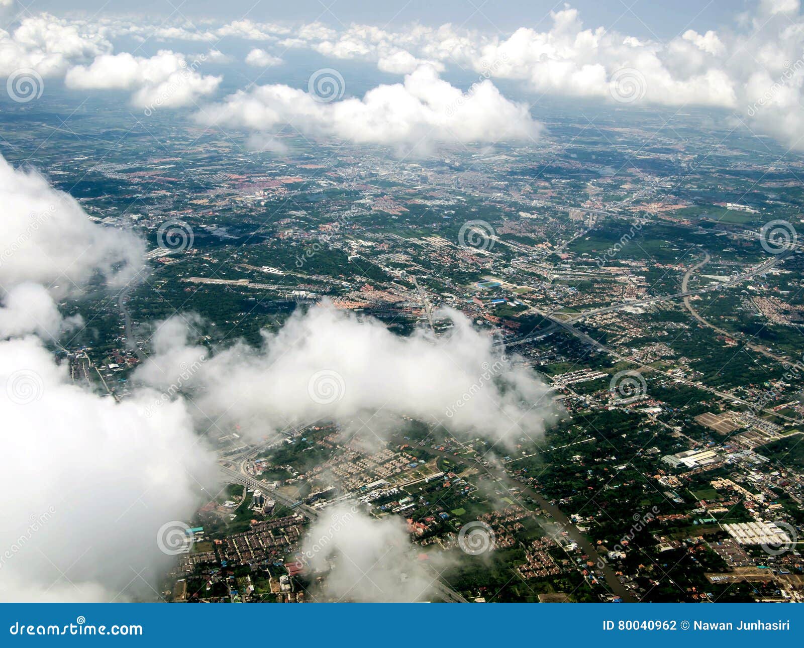 Ariel View of the City through the Clouds Stock Photo - Image of ...