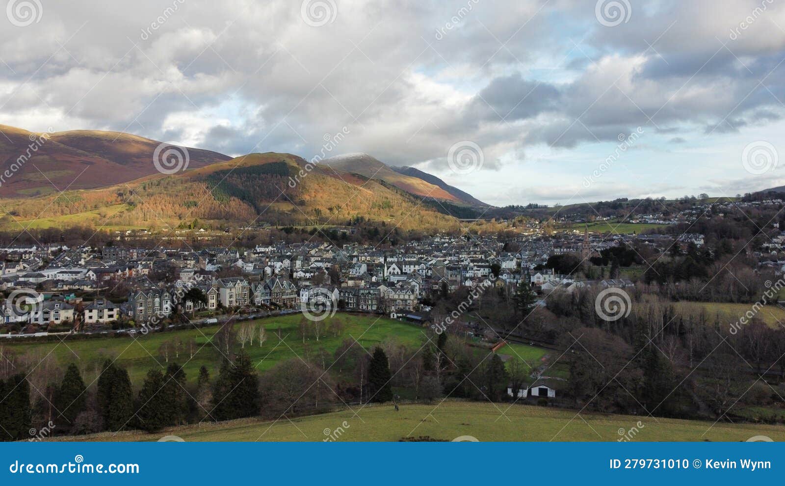 Ariel View of Keswick Town with Mountains by Drone Stock Photo - Image ...