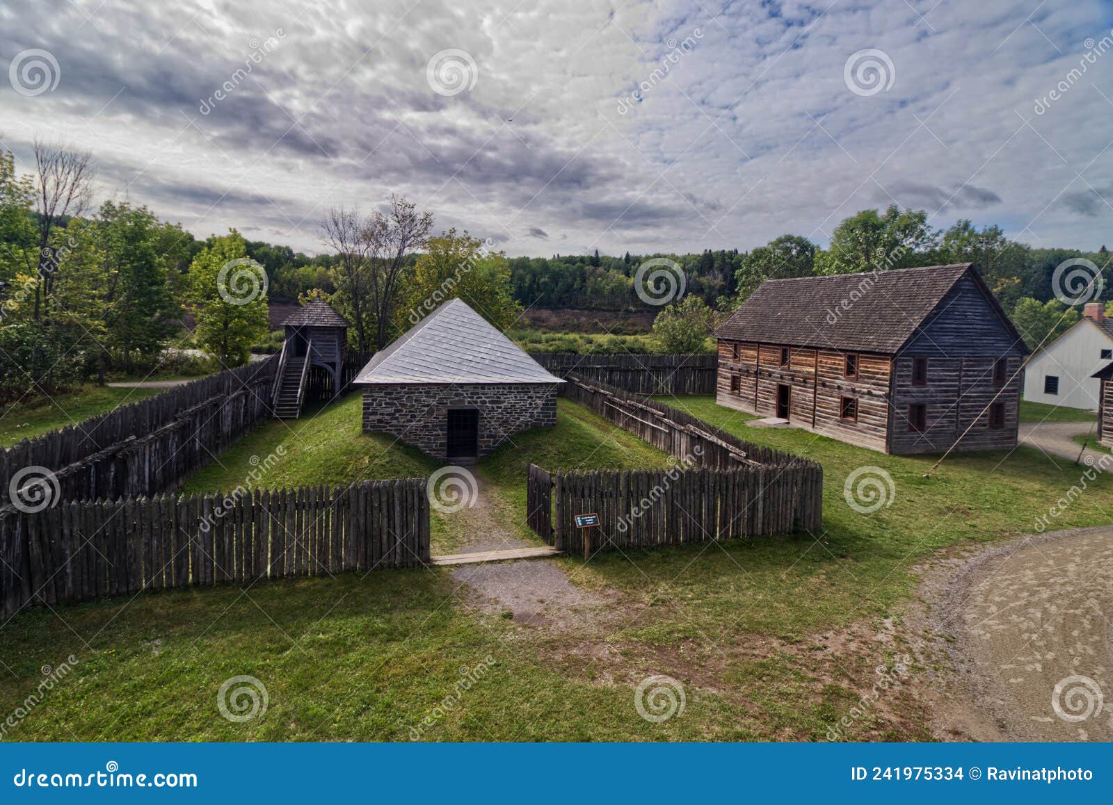 Ariel View of the Trading Post by the River Side, Fort William, Thunder ...
