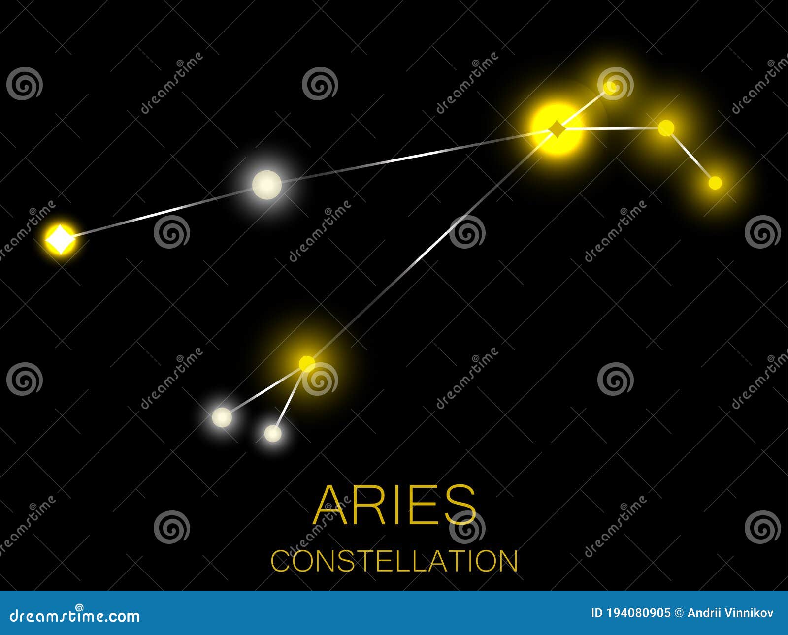 Aries Constellation. Bright Yellow Stars in the Night Sky. a Cluster of ...