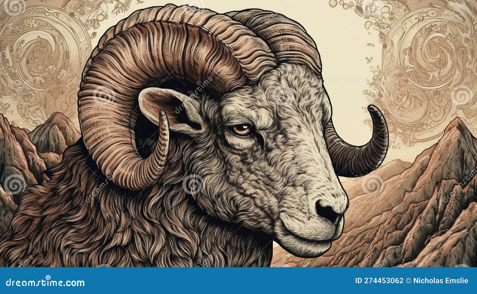 Aries Ram Digital Art Background Wallpaper Ai Generated Stock ...