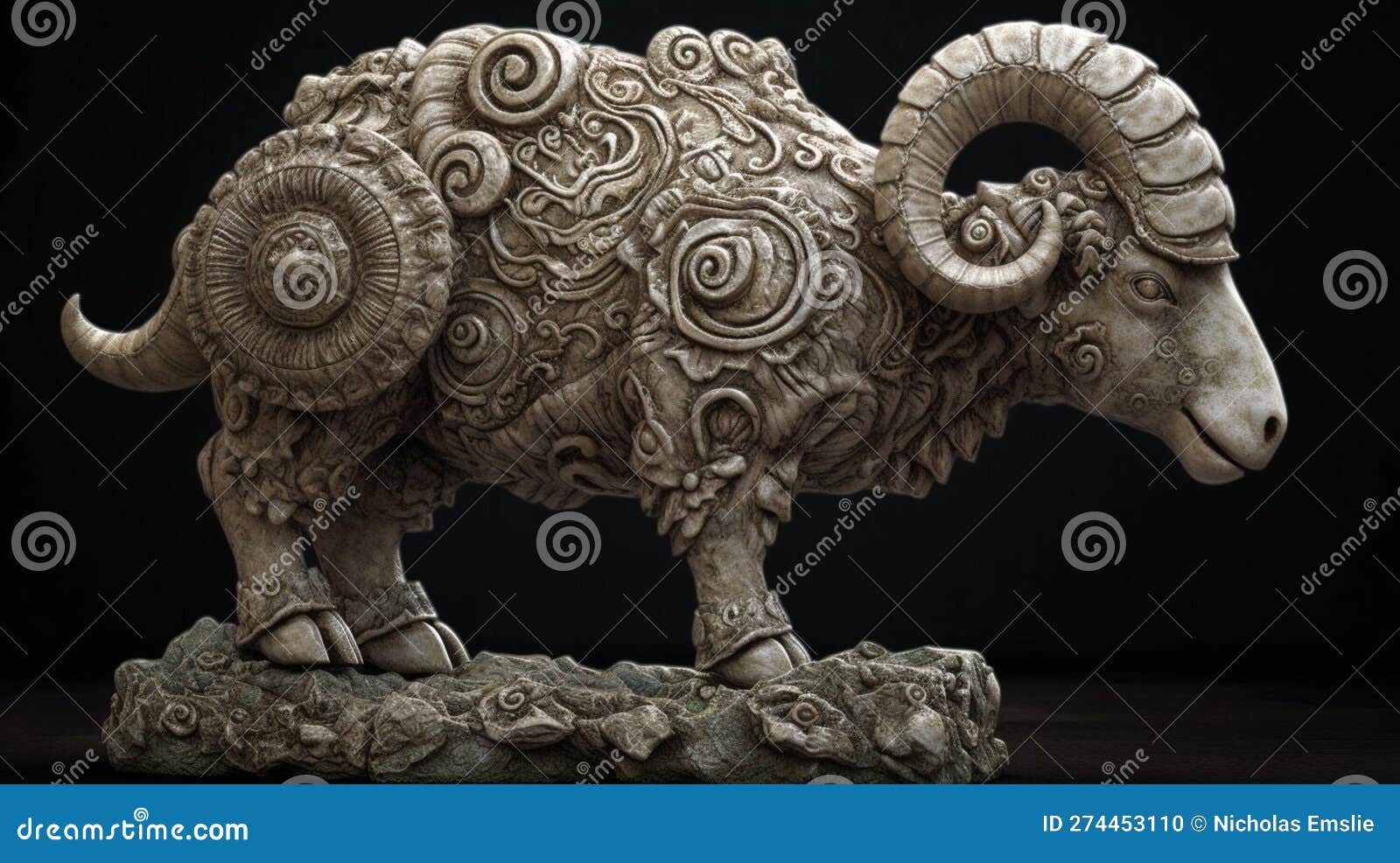 Aries Ram Stone Statue Ai Generated Stock Illustration - Illustration ...