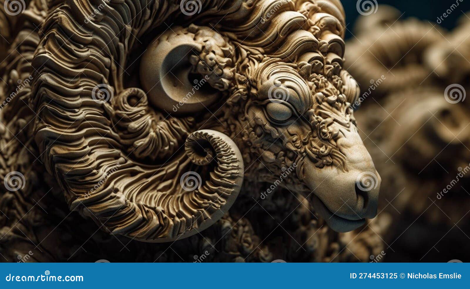 Aries Ram Stone Statue Ai Generated Stock Illustration - Illustration ...