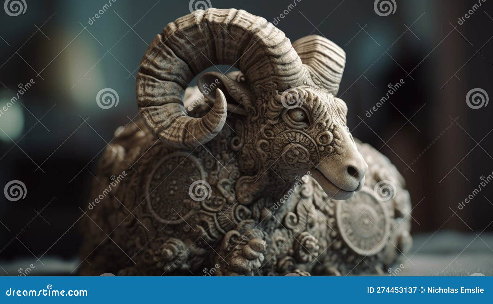 Aries Ram Stone Statue Ai Generated Stock Illustration - Illustration ...