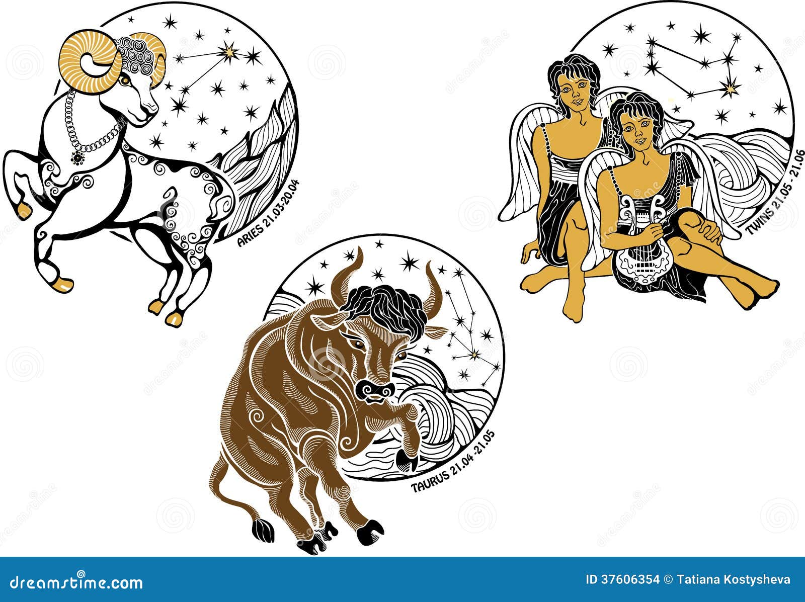 Aries,Taurus,Twins Boys and the Zodiac Sign.Horosc Stock Vector ...