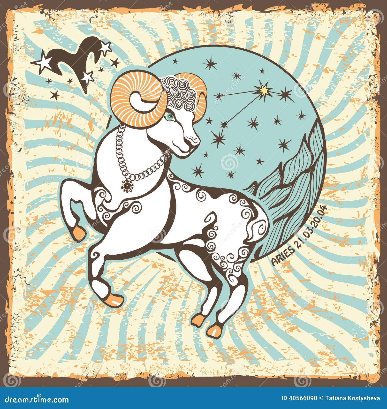 Aries Zodiac Sign Vintage Horoscope Card Stock Vector Image 40566090