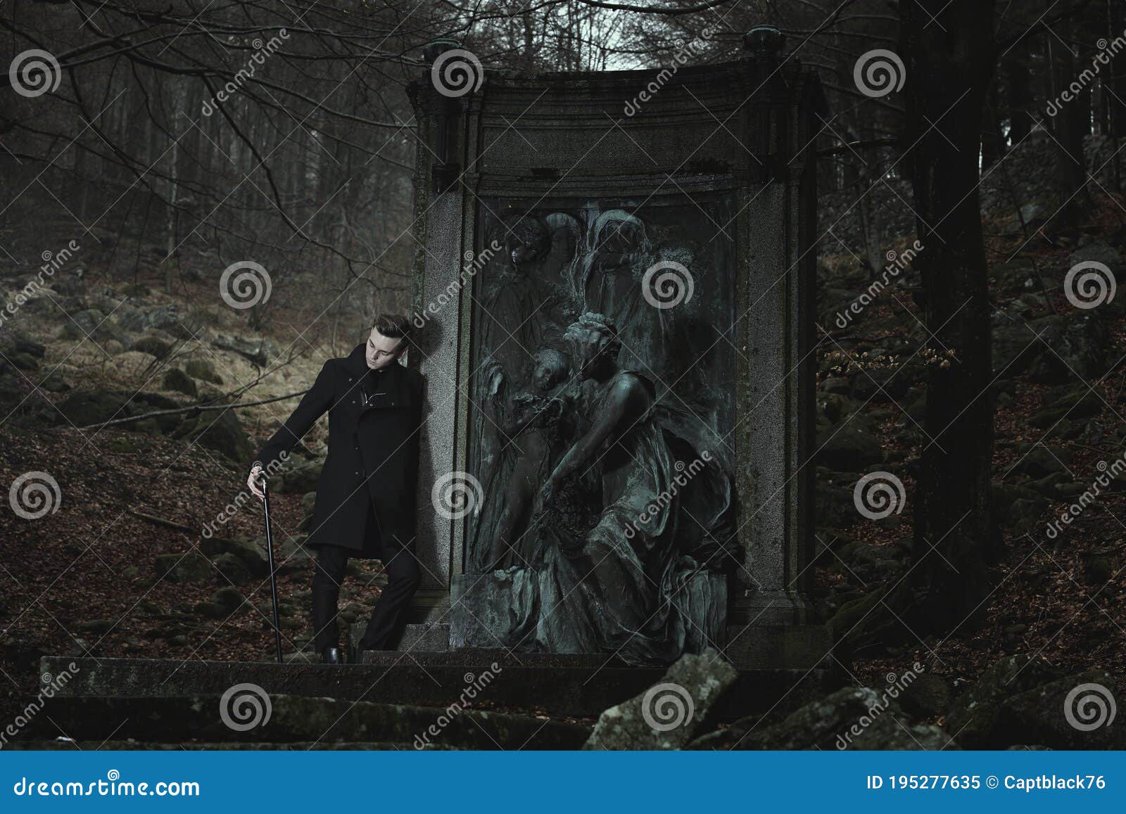 Aristocratic Vampire and Graveyard Statue Stock Image - Image of ...