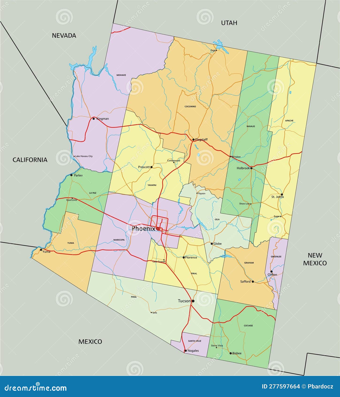 Arizona - Detailed Editable Political Map with Labeling. Stock Vector ...