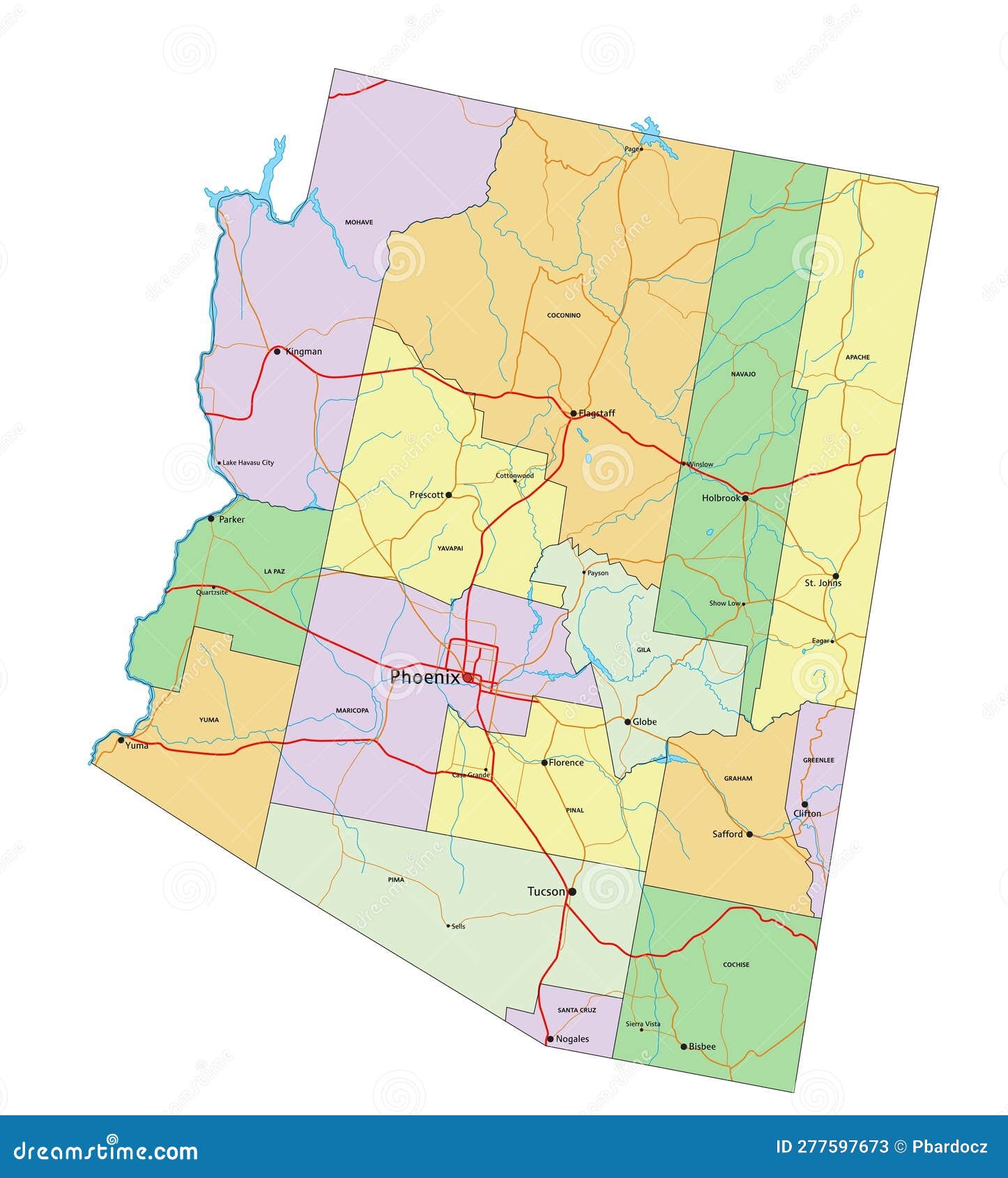 Arizona - Detailed Editable Political Map with Labeling. Stock Vector ...