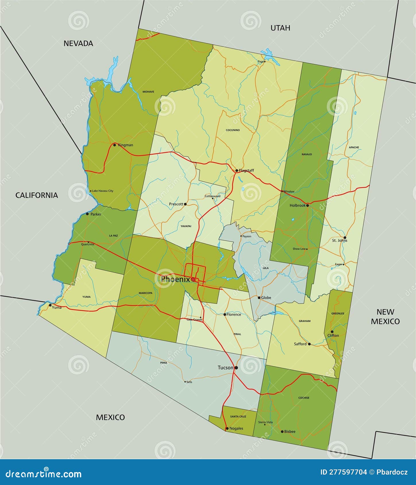 Detailed Editable Political Map with Separated Layers. Arizona Stock ...