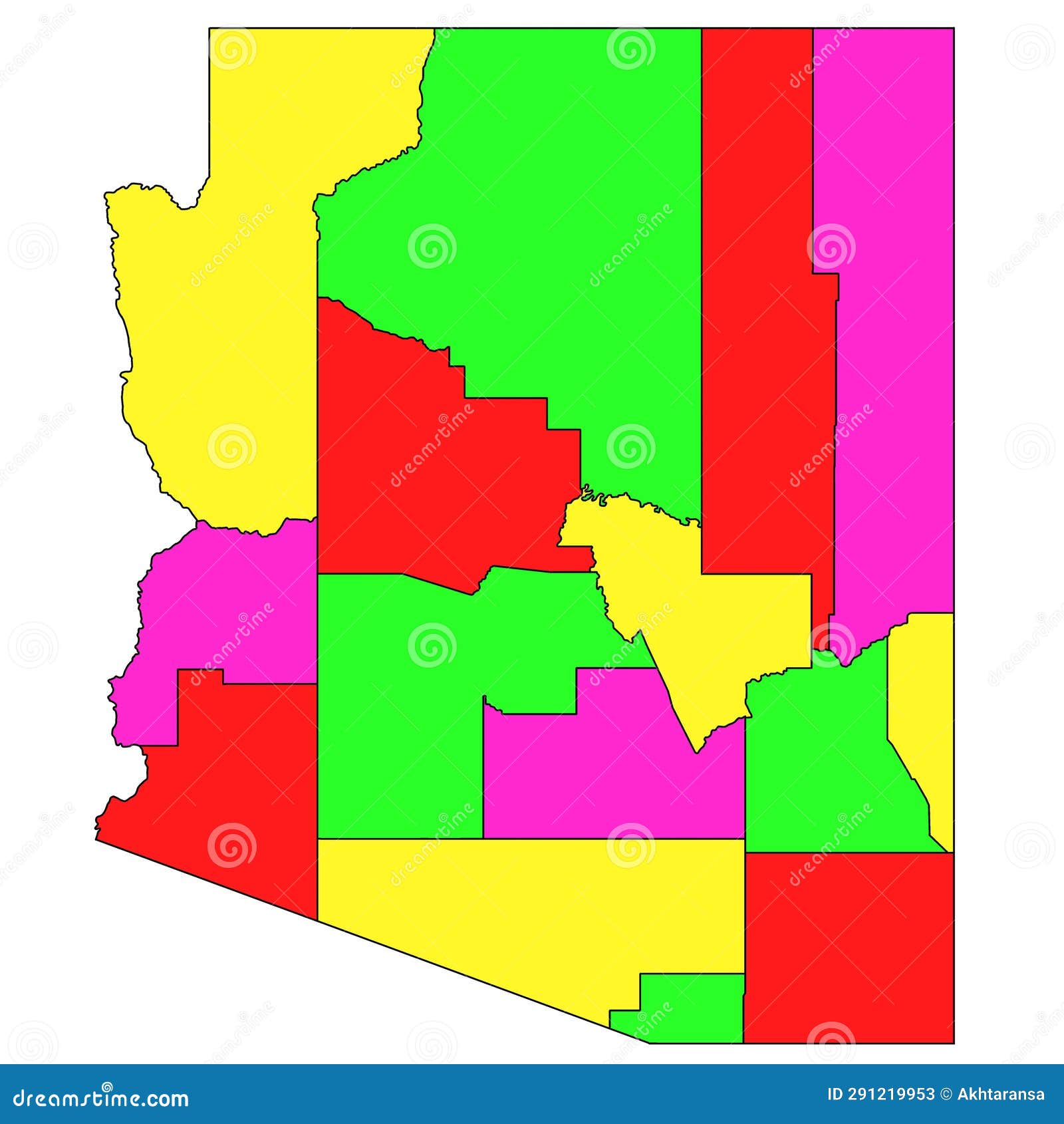 Arizona Administrative Map. Counties Map Of Arizona With Different ...