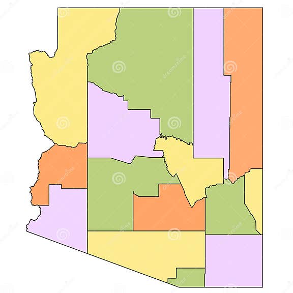 Arizona Administrative Map. Counties Map of Arizona with Different ...