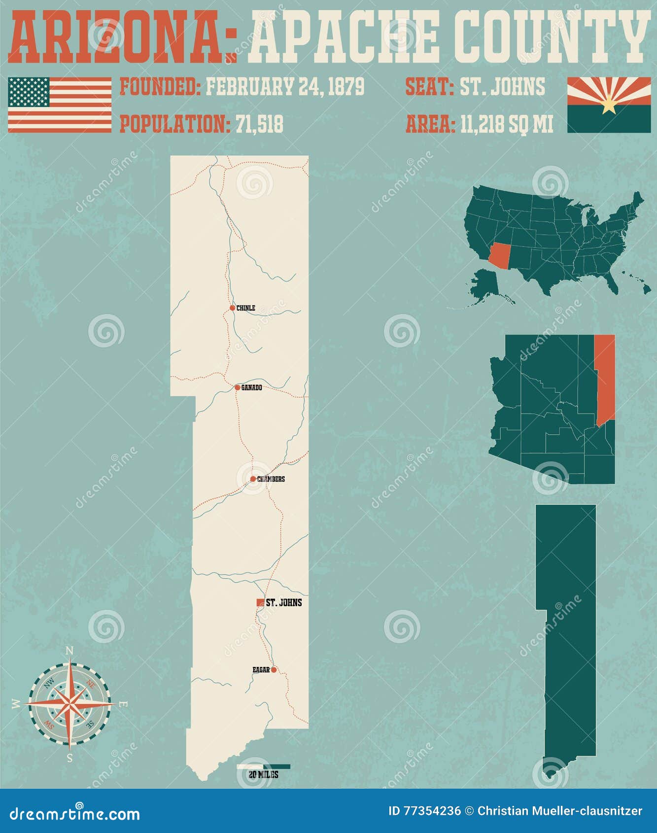 Arizona: Apache County stock vector. Illustration of knowledge - 77354236
