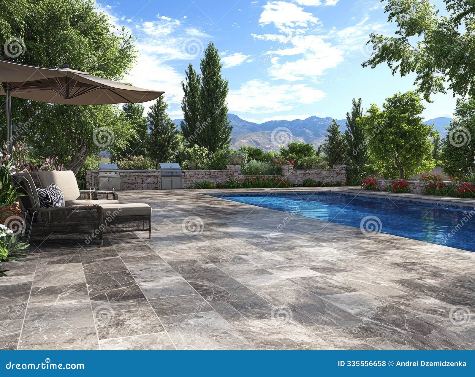 Arizona Backyard with Travertine Tile Pool Deck, Surrounded by a Desert ...