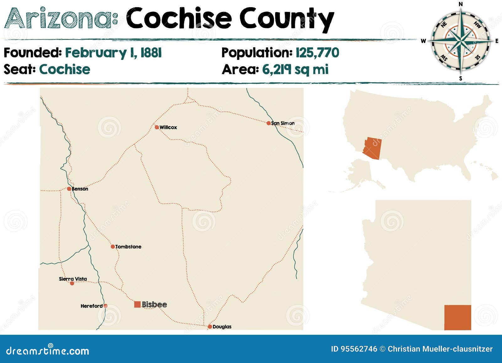 Arizona: Cochise county stock vector. Illustration of freeway - 95562746