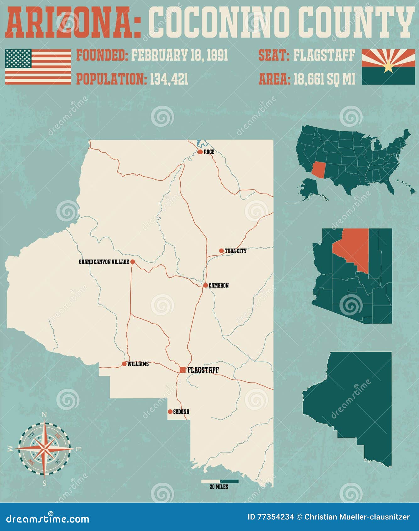 Arizona: Coconino County stock vector. Illustration of federal - 77354234
