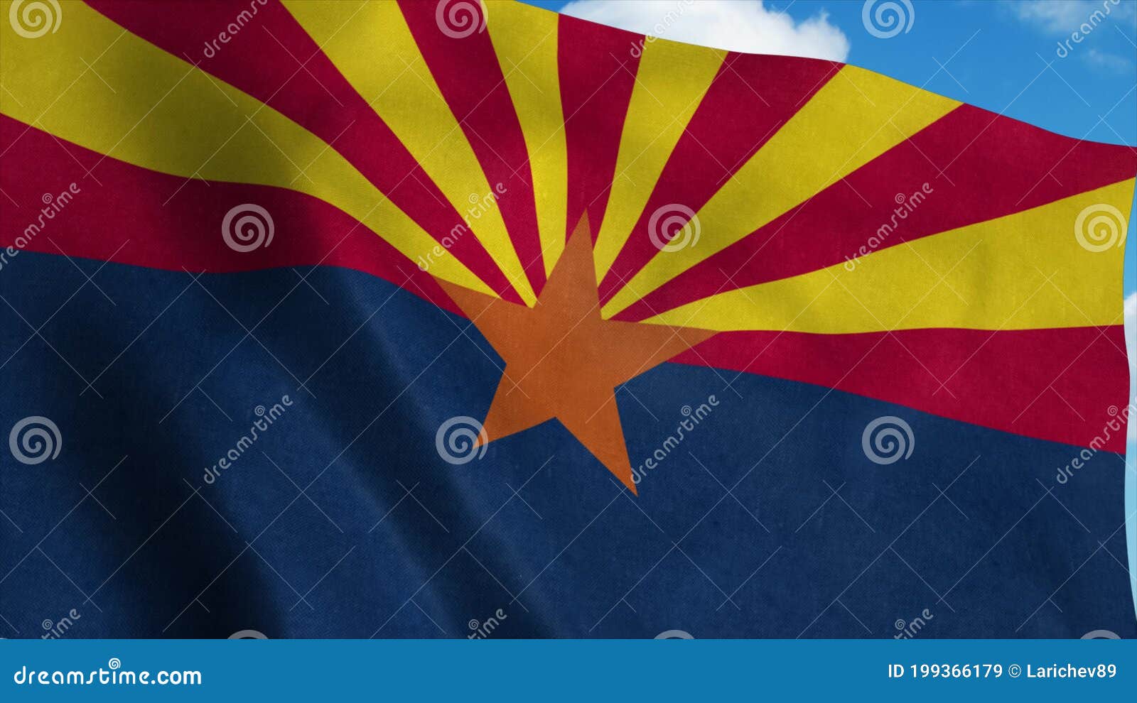 Arizona Flag Waving in the Wind, Blue Sky Background. 3d Rendering ...