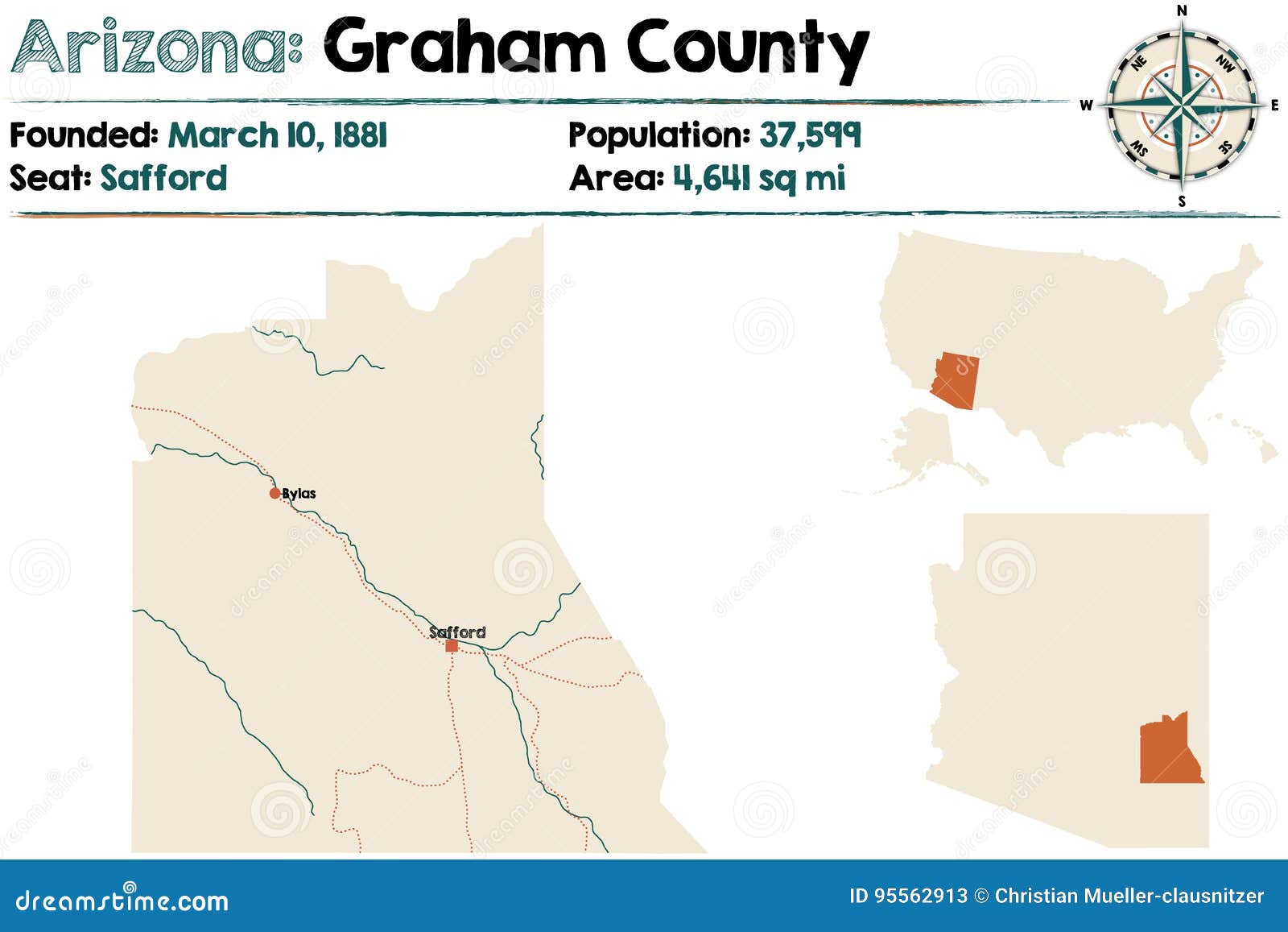 Arizona: Graham county stock vector. Illustration of rivers - 95562913