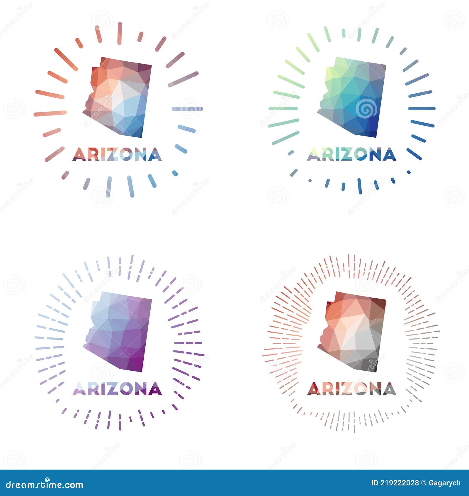 Arizona Low Poly Sunburst Set. Stock Vector - Illustration of outline ...