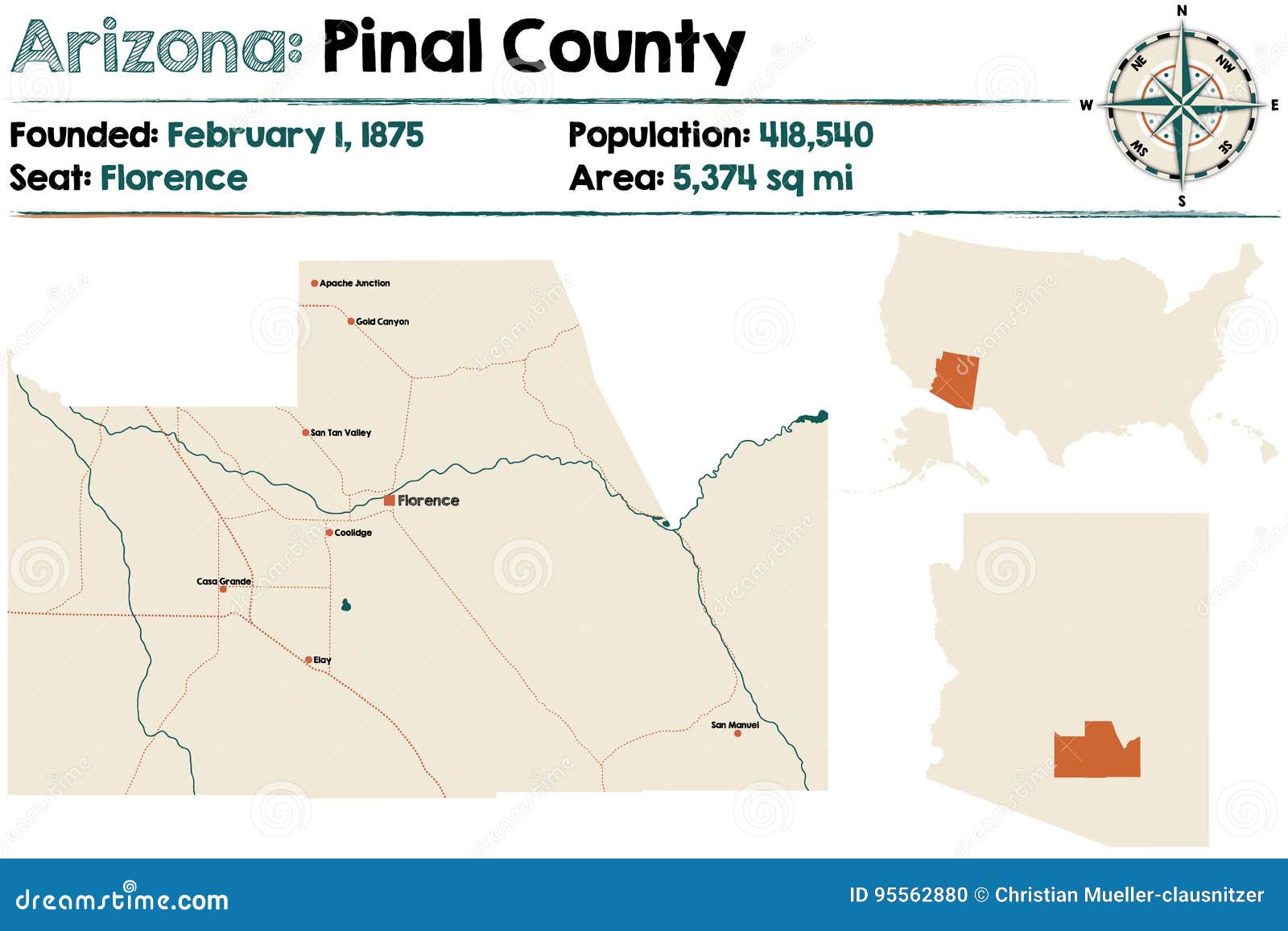 Arizona: Pinal county stock vector. Illustration of education - 95562880