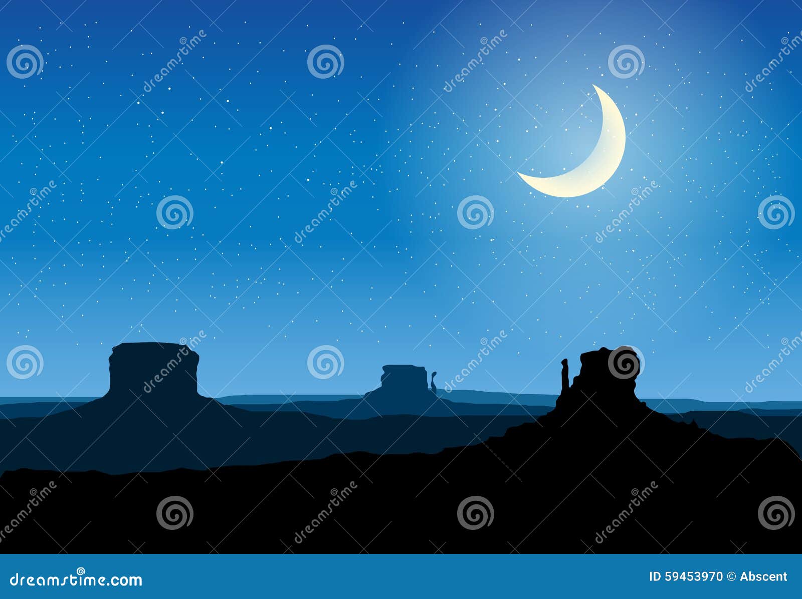 Arizona Rocks Valley at Night Stock Vector - Illustration of landscape ...